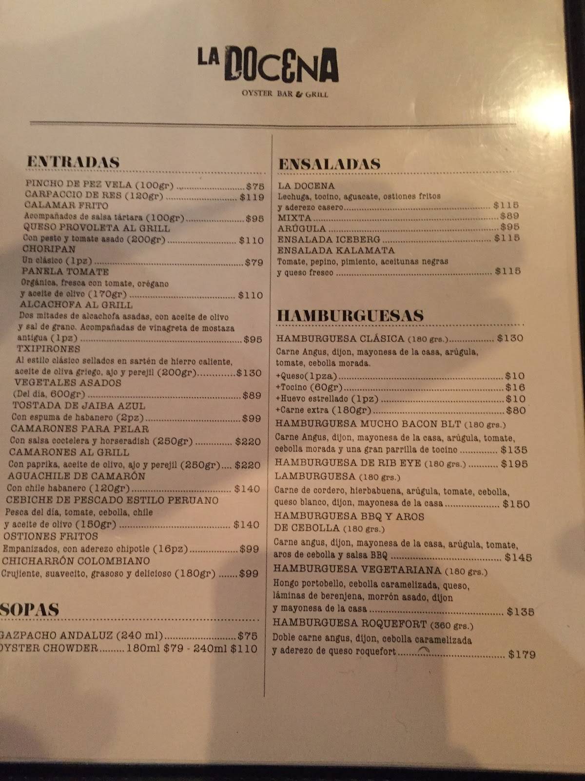 Carta del restaurante La Docena Roma, Ciudad López Mateos, Av. Álvaro ...