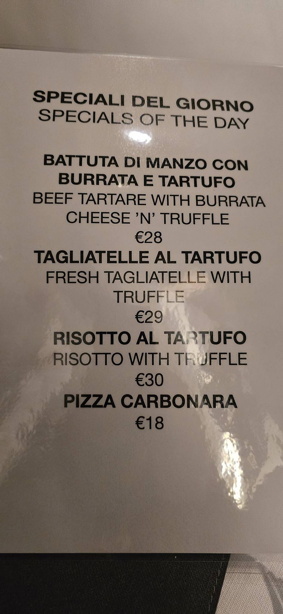 Menu at La Dolce Vita pub & bar, Bellagio