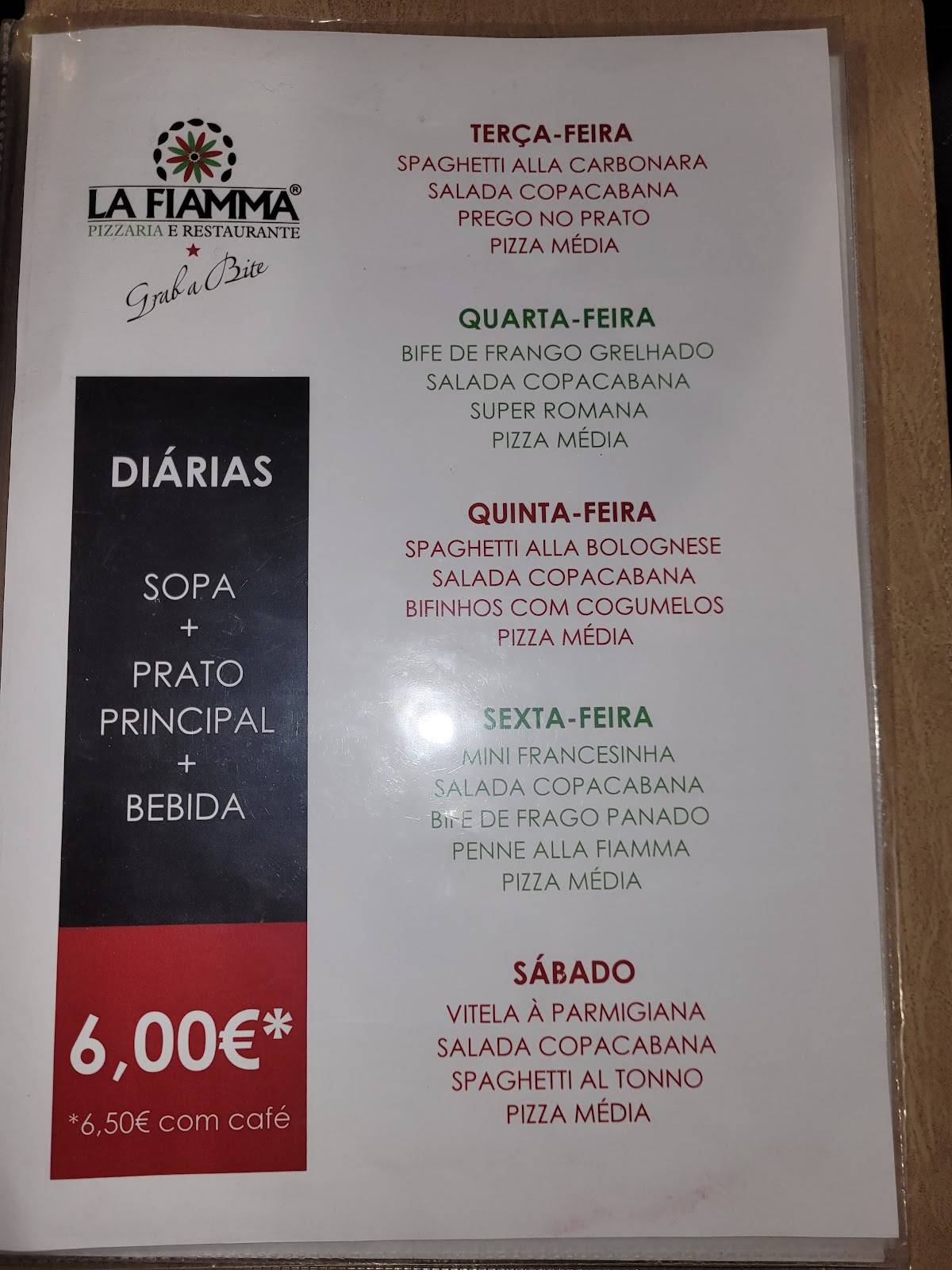 Menu em La Fiamma (BRAGA) restaurante, Braga