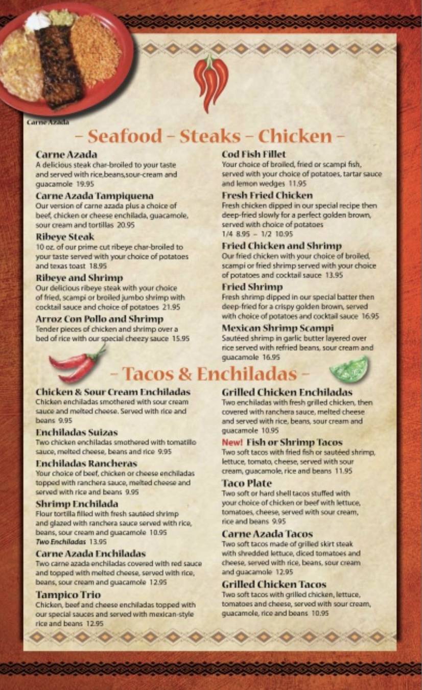 Menu at La Fiesta restaurant, Sublette