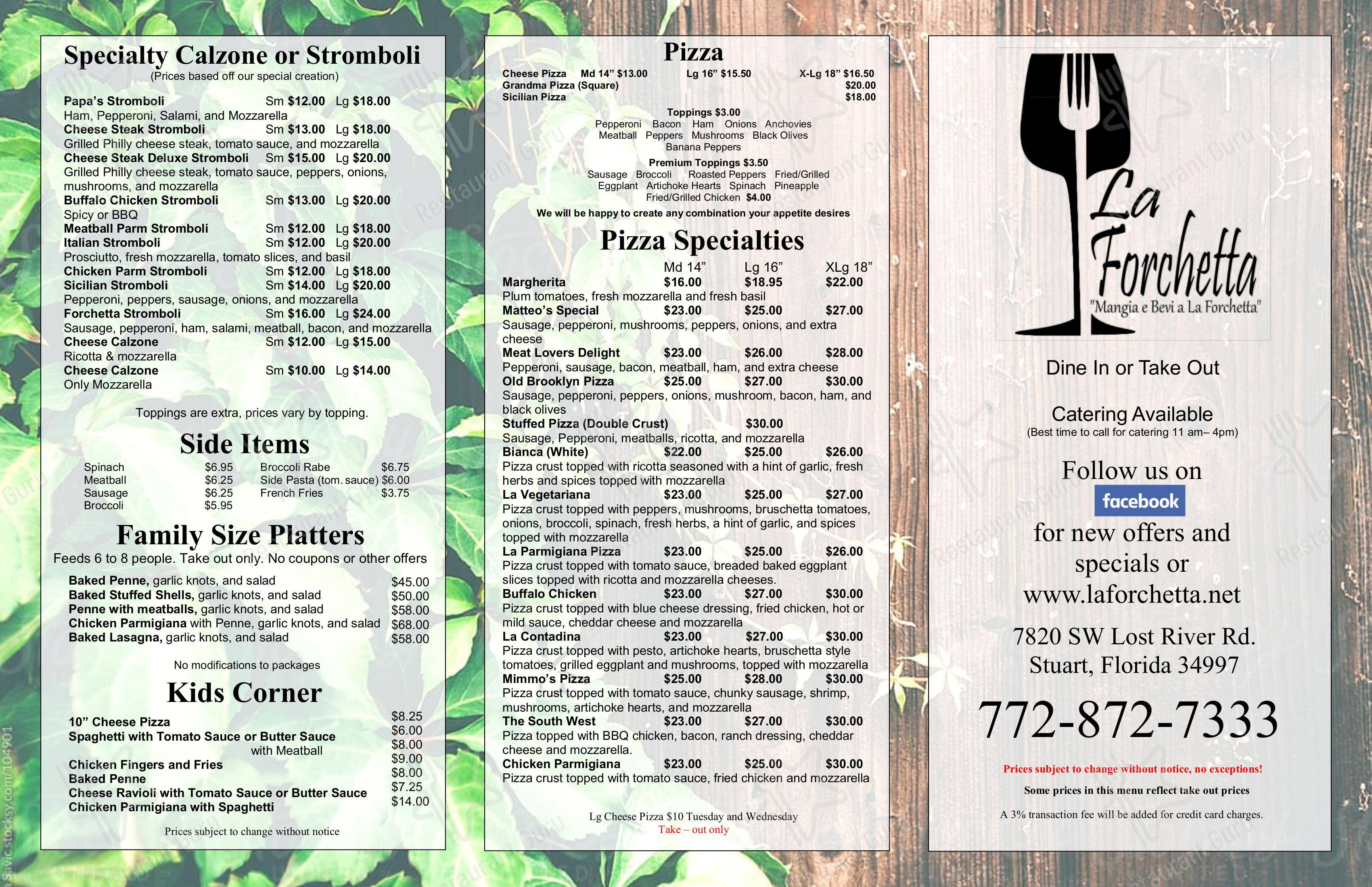 Menu at La Forchetta Italian Restaurant, Palm City