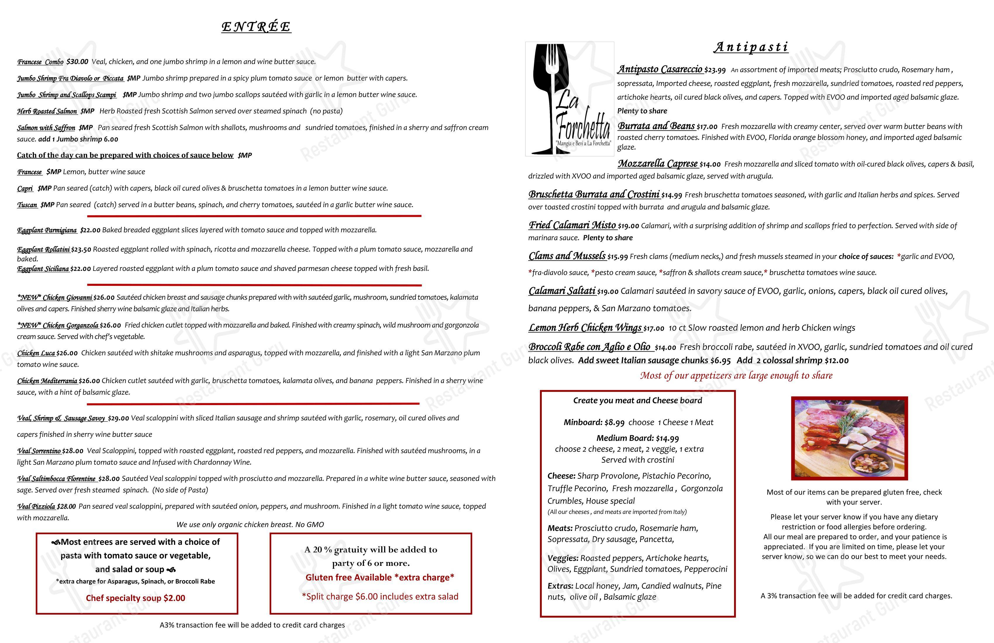 Menu at La Forchetta Italian Restaurant, Palm City