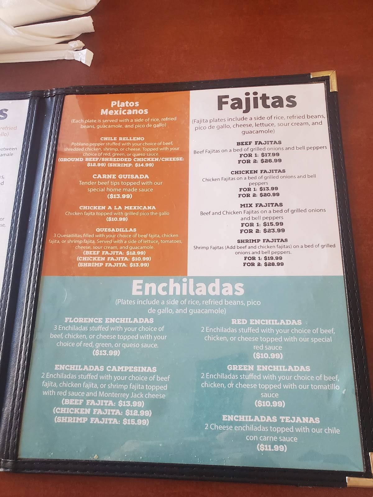 Menu at La Fuente Restaurant, Florence