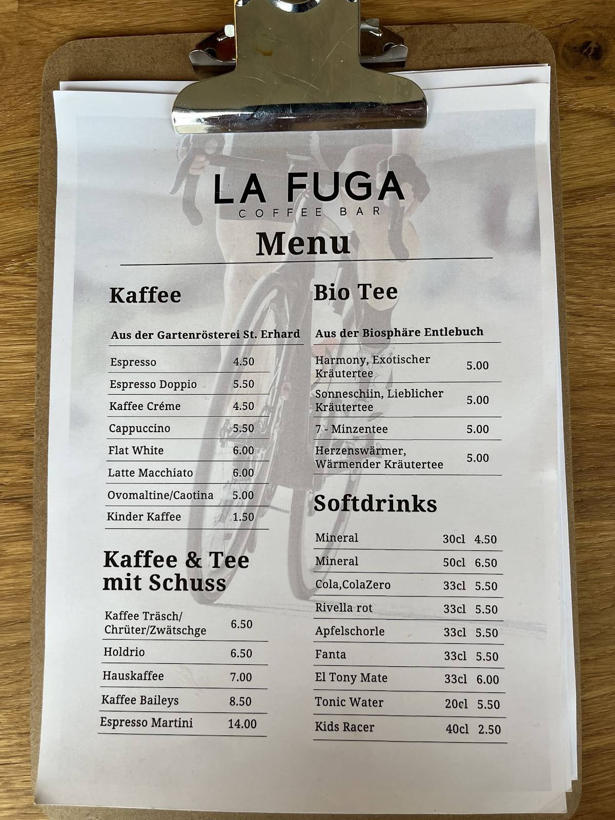 Speisekarte von La Fuga Coffee Bar, Sursee