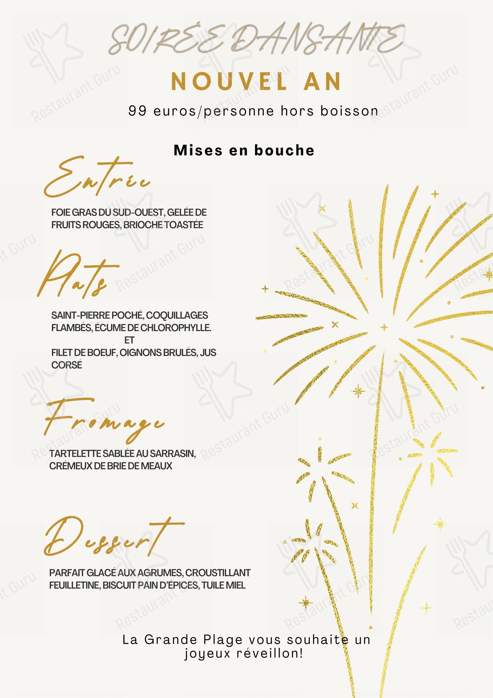 Menu au La Grande plage restaurant, Port-Louis