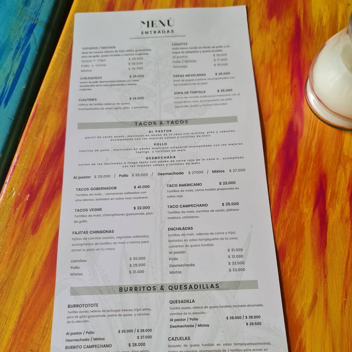 Menu at La Gringa Mexicana restaurant, Manizales
