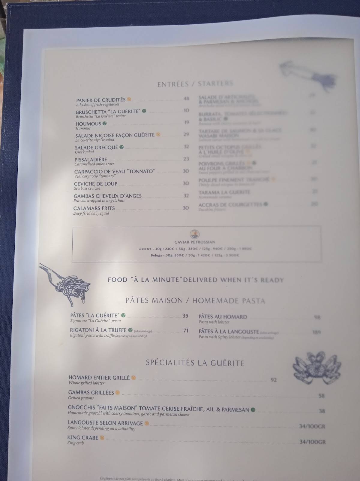 Menu at La Guérite - Cannes restaurant, Cannes, Cannes - Île Sainte ...