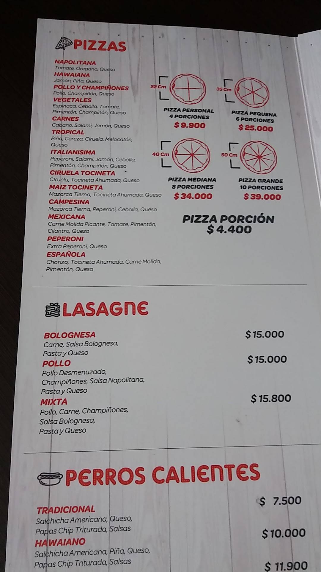 Carta del restaurante La Italiana, Bogotá, Cra. 8g #165-09