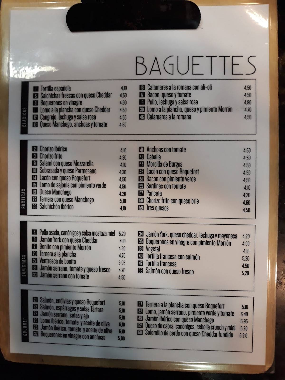 Carta de cafetería La Meka de la Baguette, Madrid