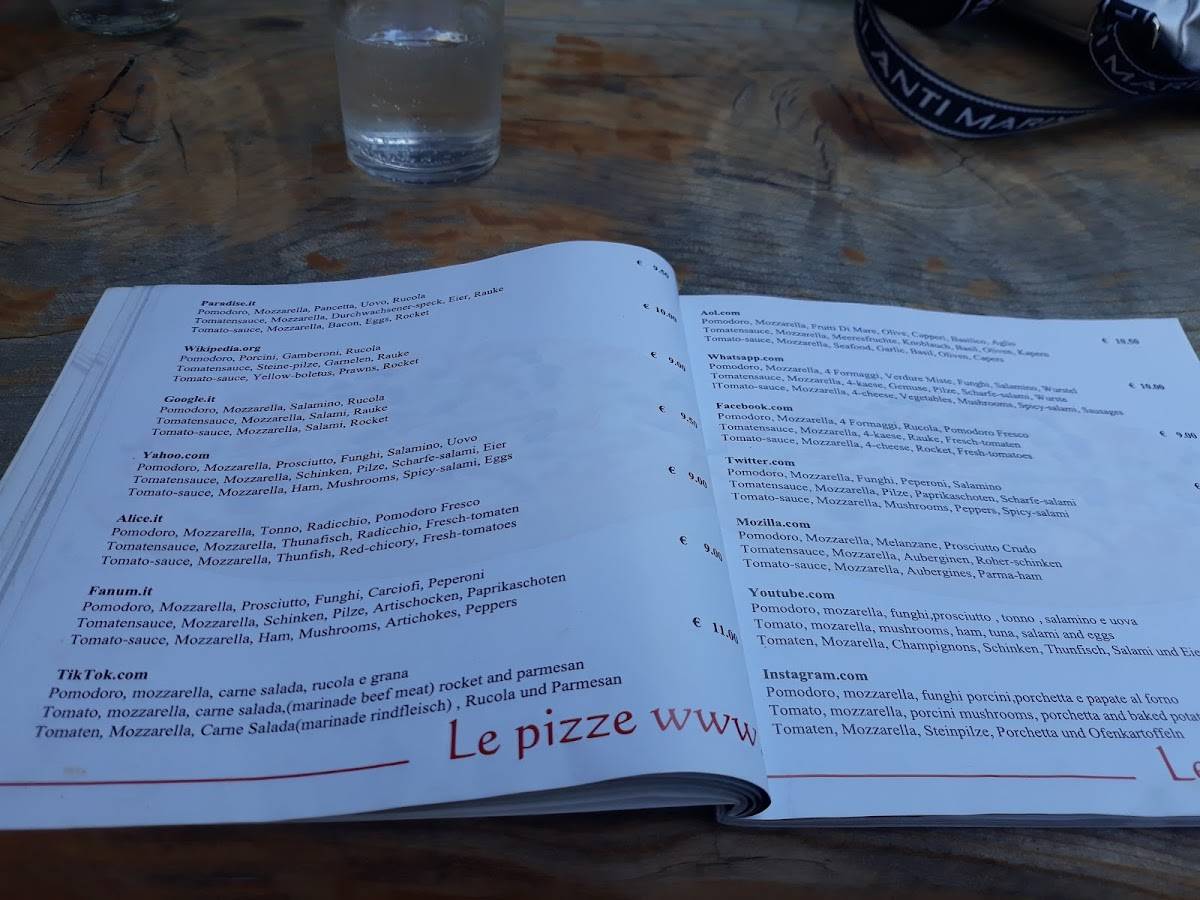 Menu da La Mela pizzeria, Mori