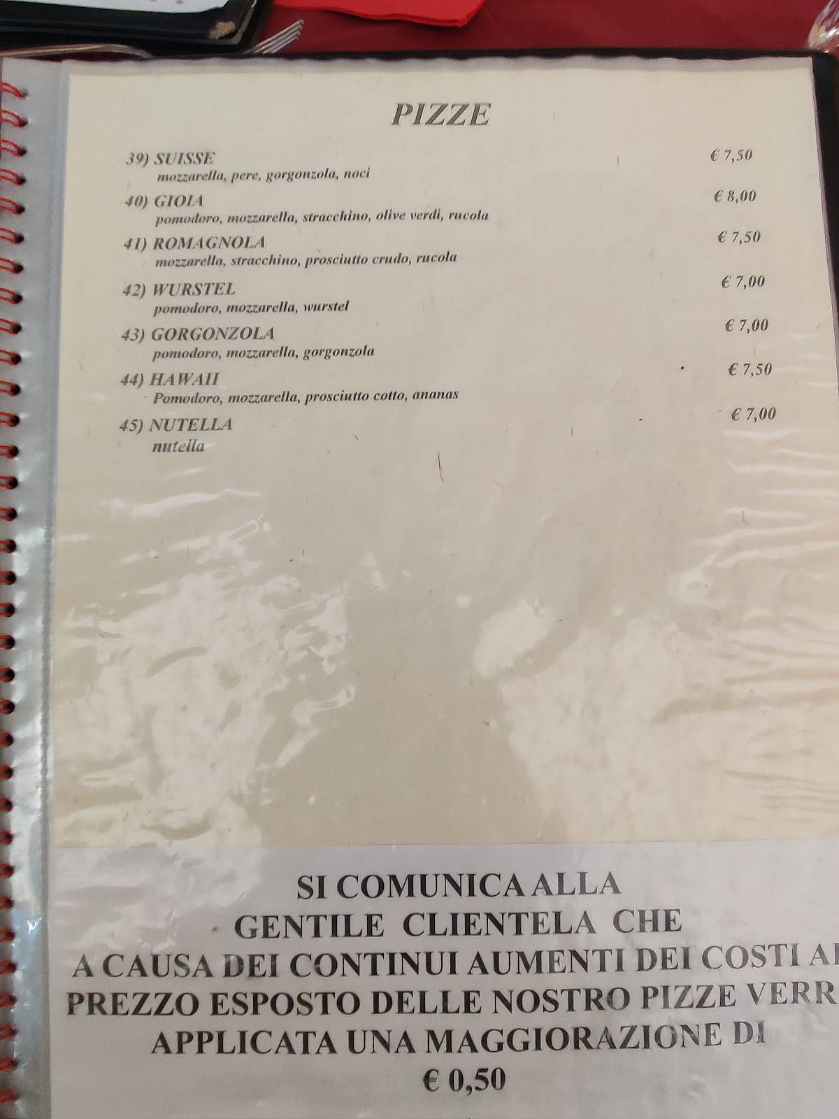 Menu da La Mimosa pizzeria, Crevoladossola
