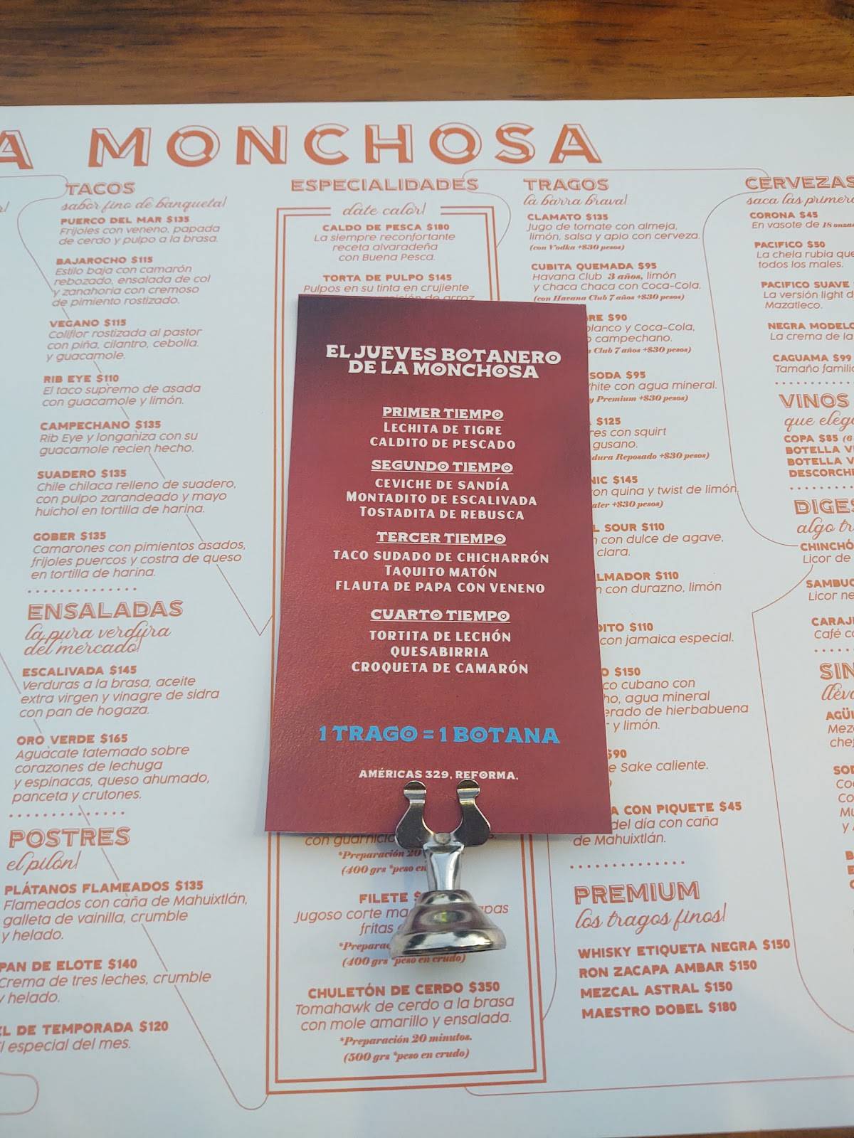 Carta del restaurante La Monchosa, Veracruz