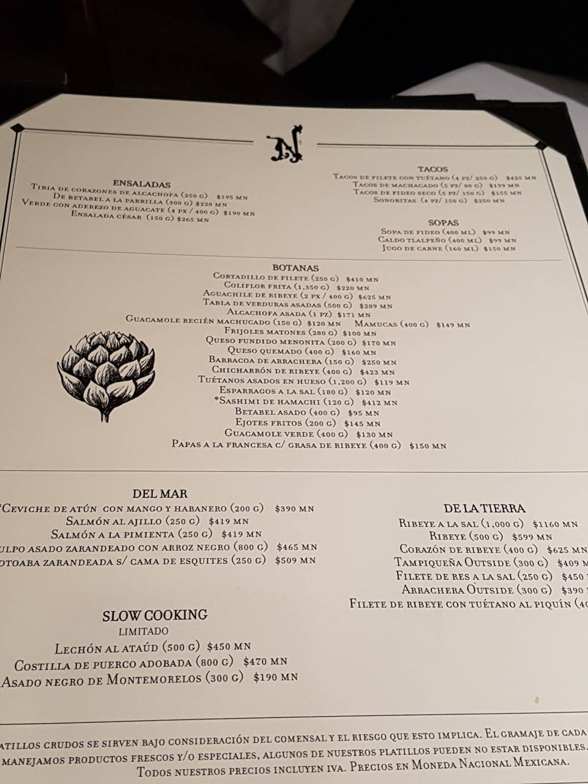 Menu at La Nacional restaurant, Monterrey, Av San Jerónimo 1106