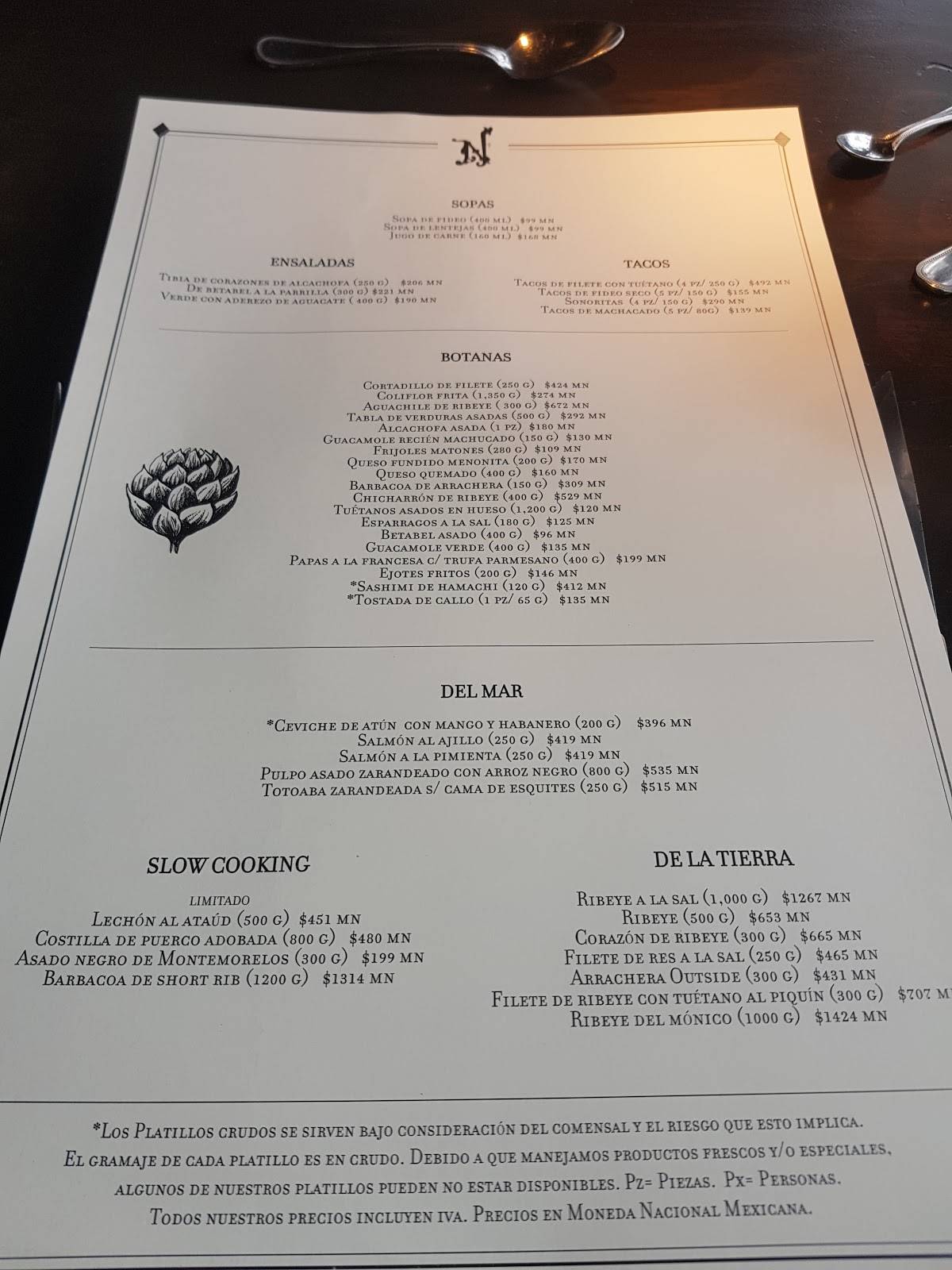 Menu at La Nacional restaurant, Monterrey, Av San Jerónimo 1106