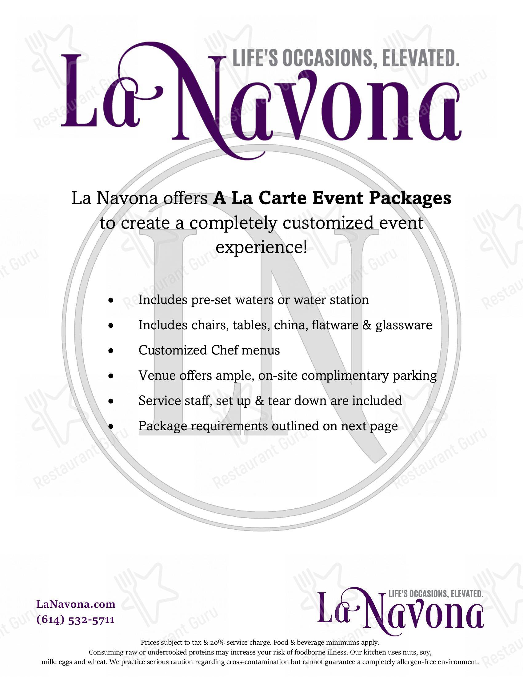 Menu at La Navona restaurant, Gahanna