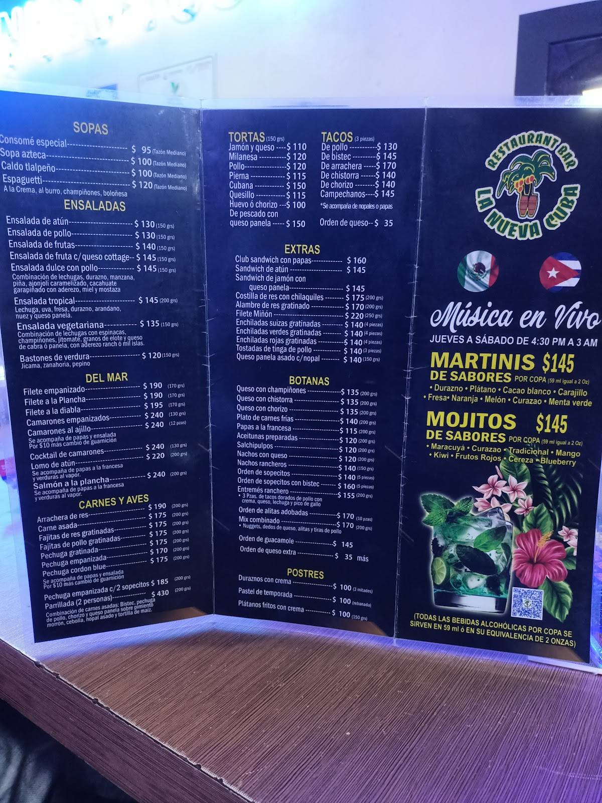 Carta del restaurante La Nueva Cuba Tiber, Ciudad del México, C. Río ...