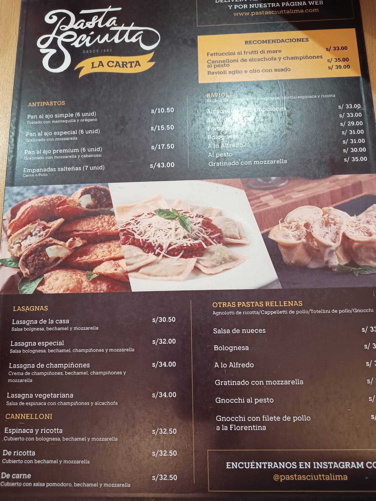 Carta del restaurante La Pasta Sciutta S.A., Lince, C. Francisco Masías ...