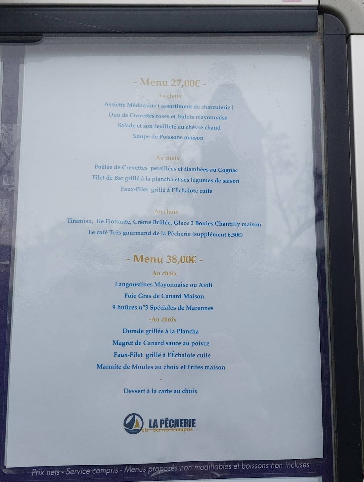 Menu au La Pêcherie Le Verdon sur Mer restaurant, Le Verdon-sur-Mer
