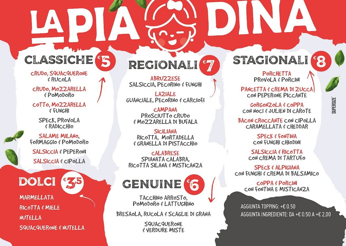 Speisekarte von La Pia Dina pizza, L'Aquila