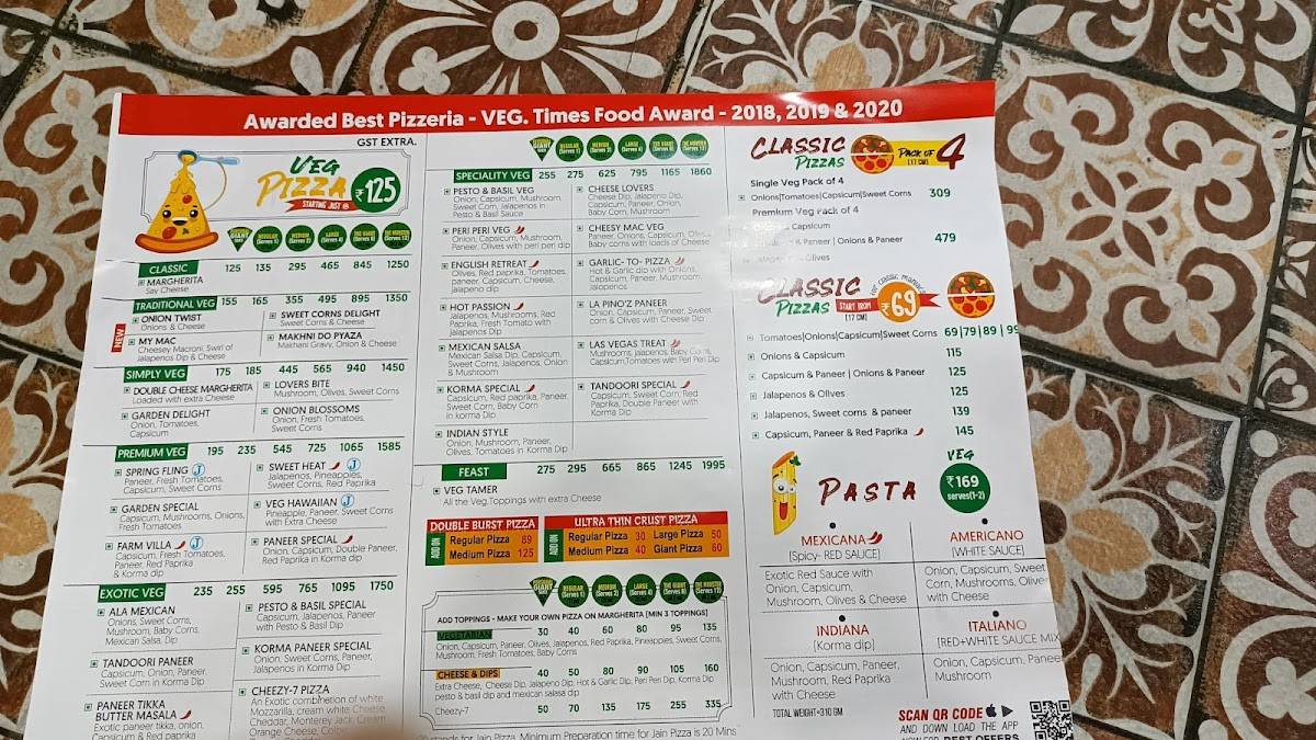 Menu at La Pino’z Pizza, A V Road, Anand