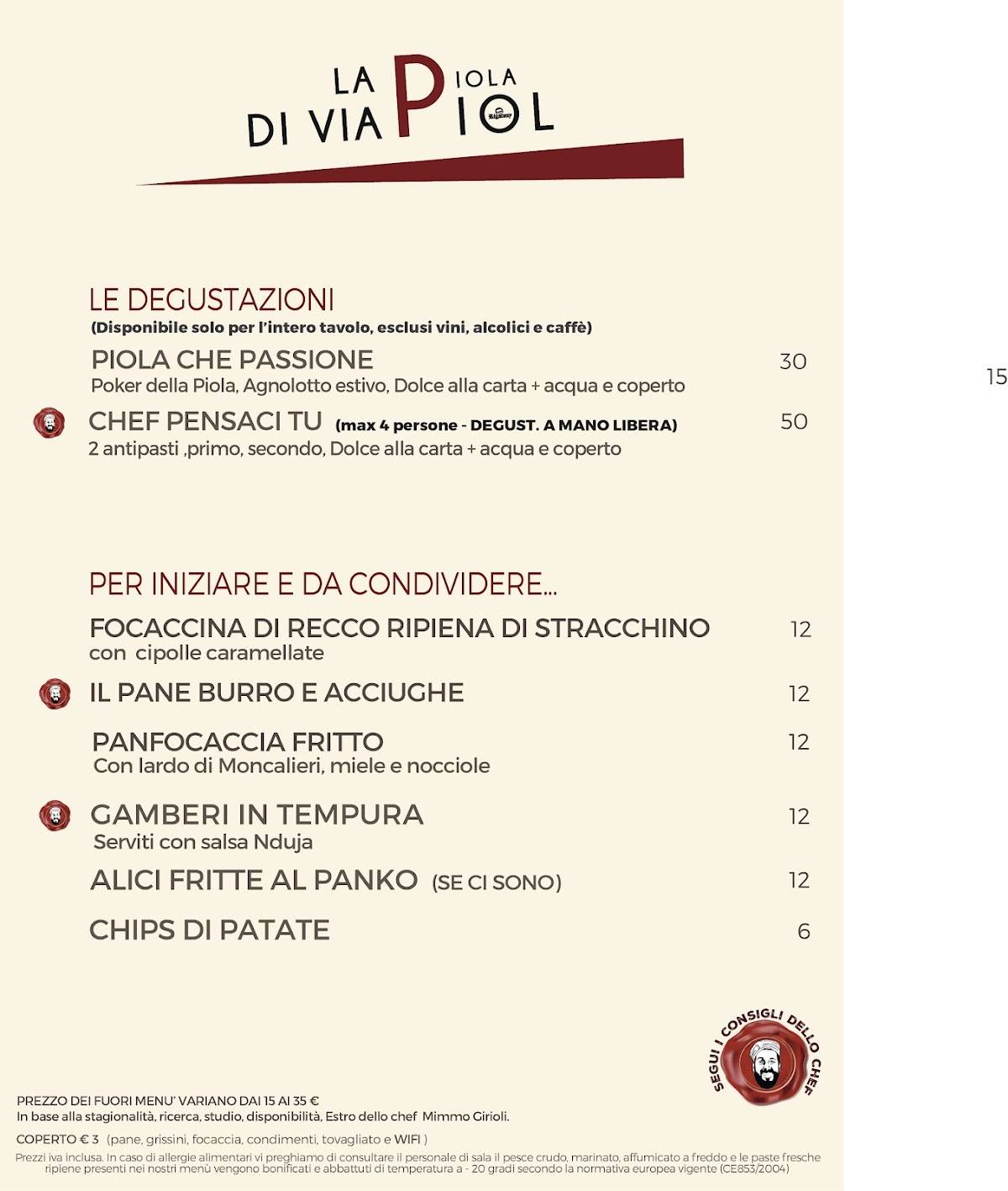 Menu da La Piola Di Via Piol ristorante, Rivoli