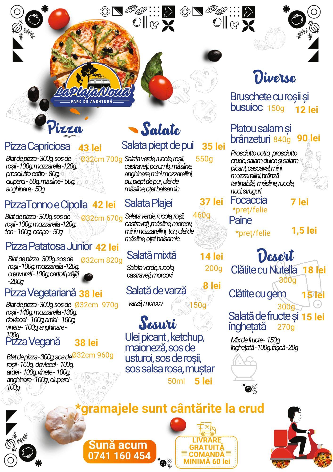 Menu at La Plaja Nouă, Utvin