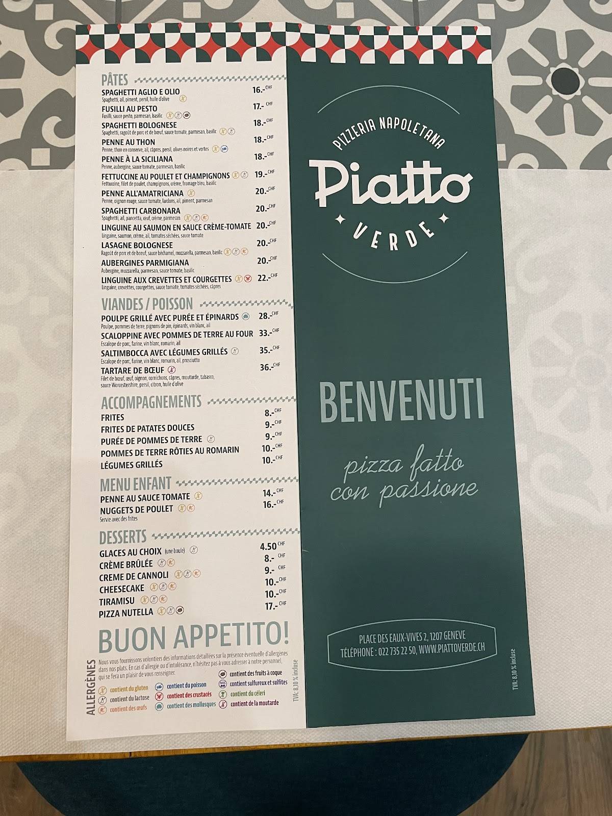 Menu at La Plancha, Geneva