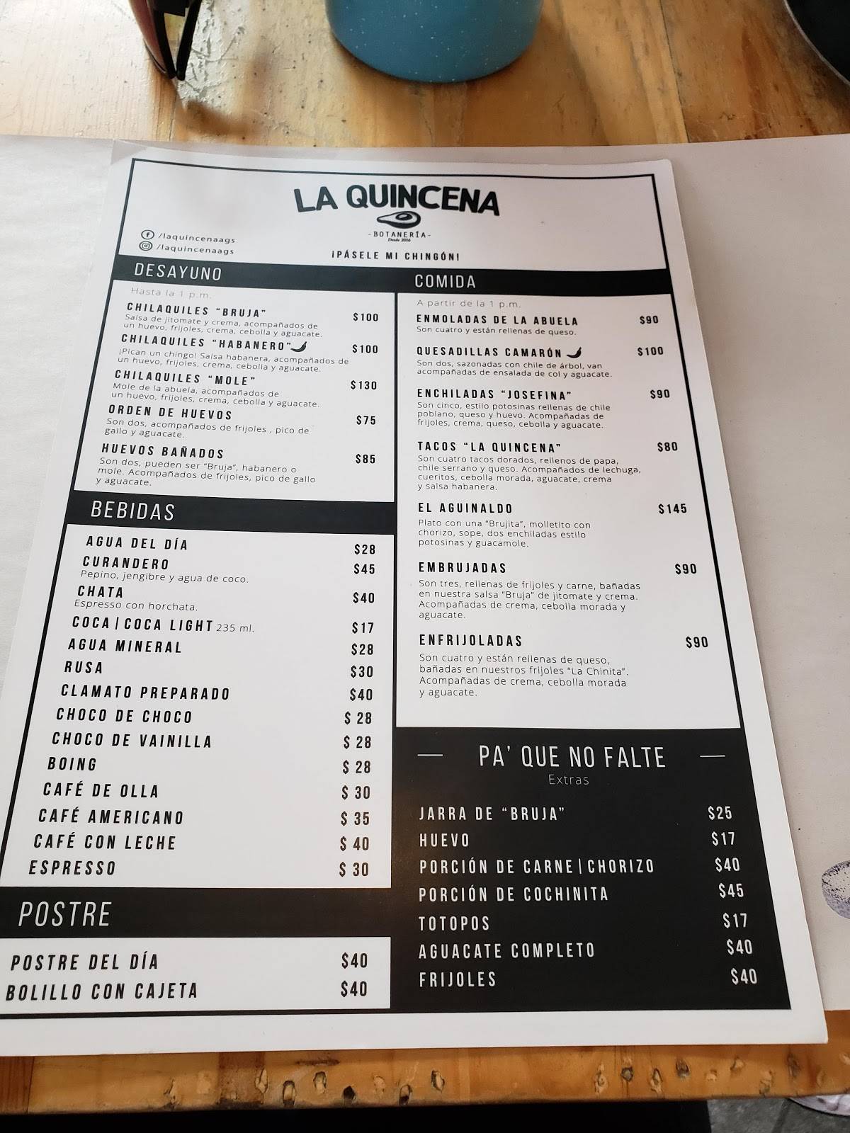 Carta del restaurante La Quincena Botanería, Aguascalientes, Av ...