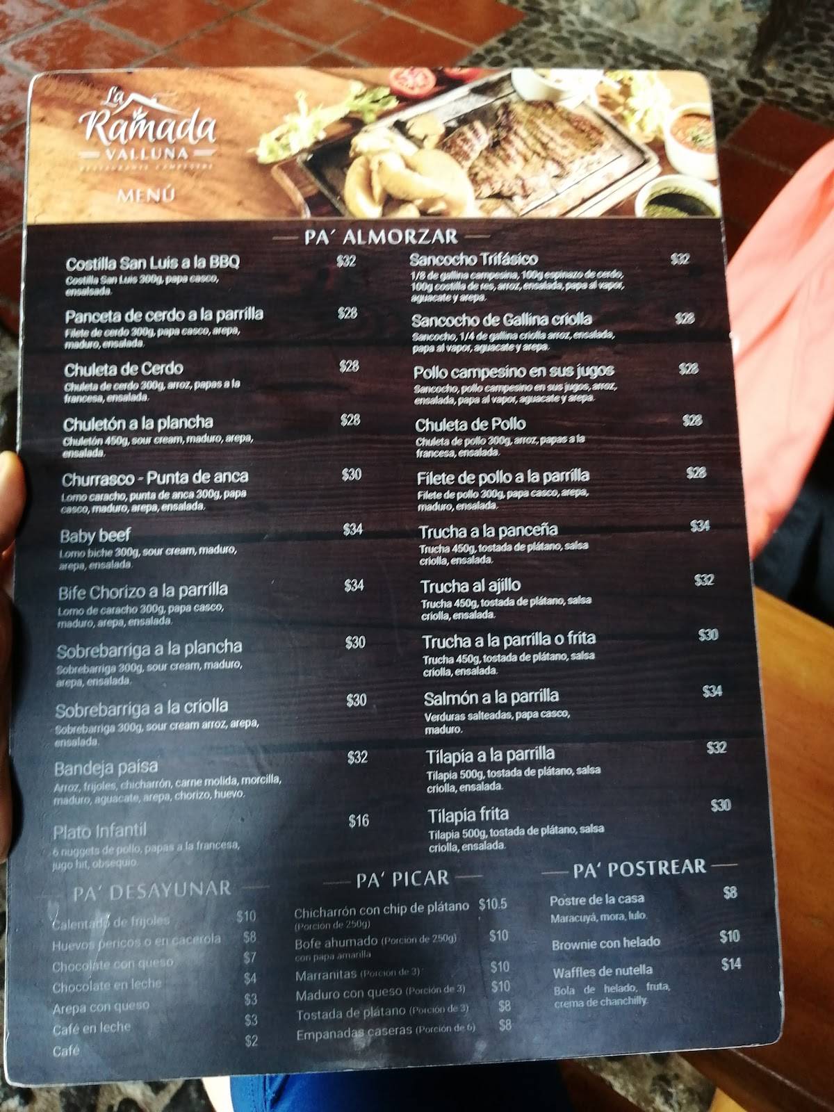 Carta de La Ramada Valluna Restaurante Campestre, Cali, Av. Los Cerros ...