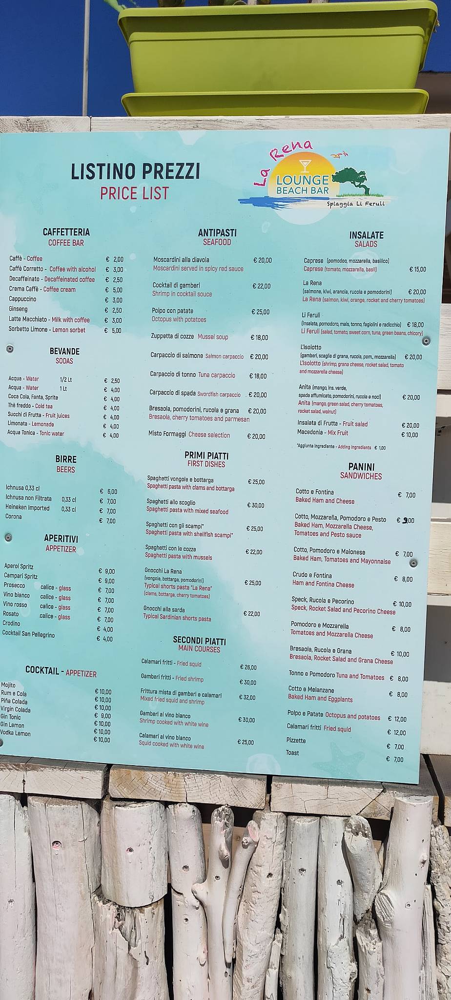 Menu da La Rena Lounge Bar - spiaggia Li Feruli, Isola Rossa