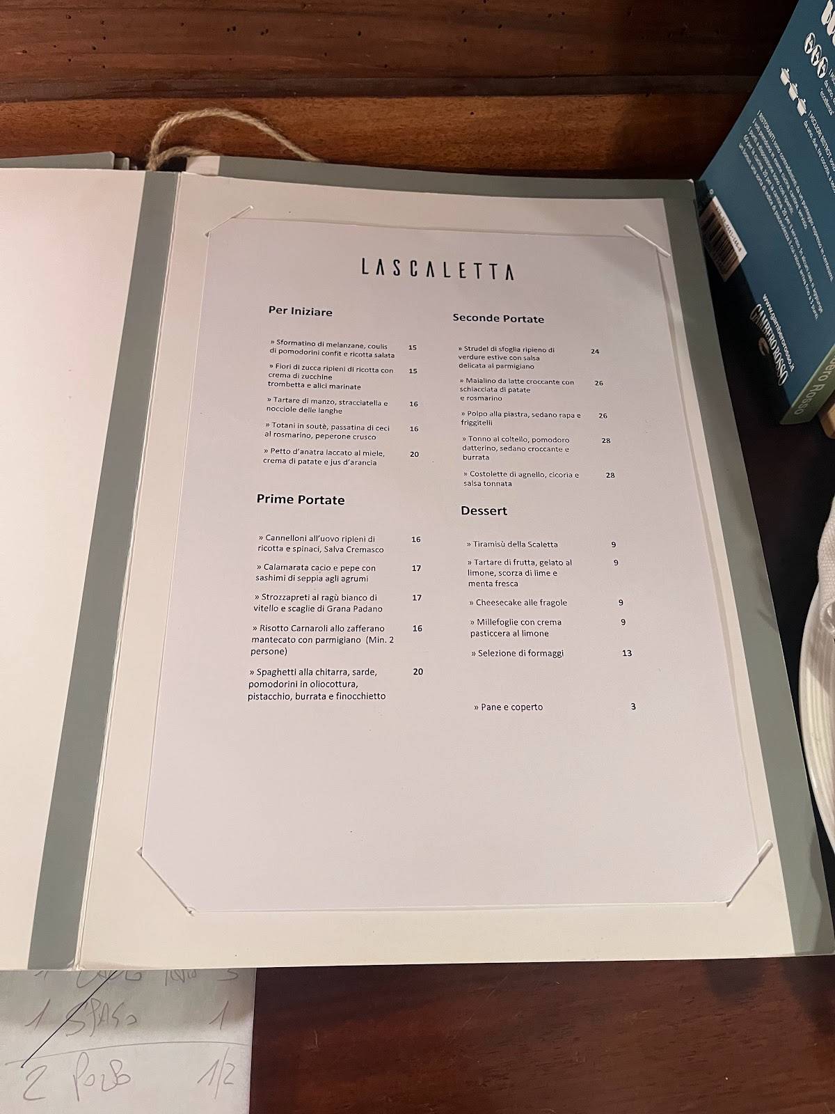 Menu da La Scaletta ristorante, Milano, Piazzale Stazione Genova