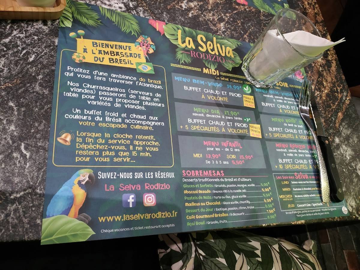 Menu au La Selva restaurant, Montpellier