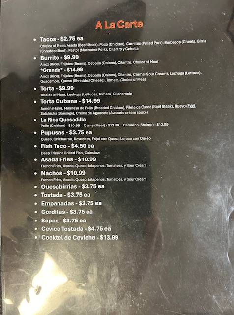 Menu at La Super Rica Restaurant, Siloam Springs