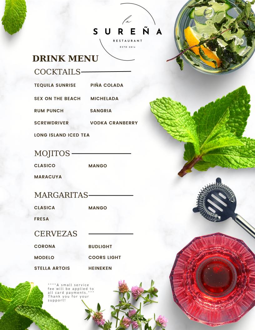Carta de La Sureña Restaurant, Island Park