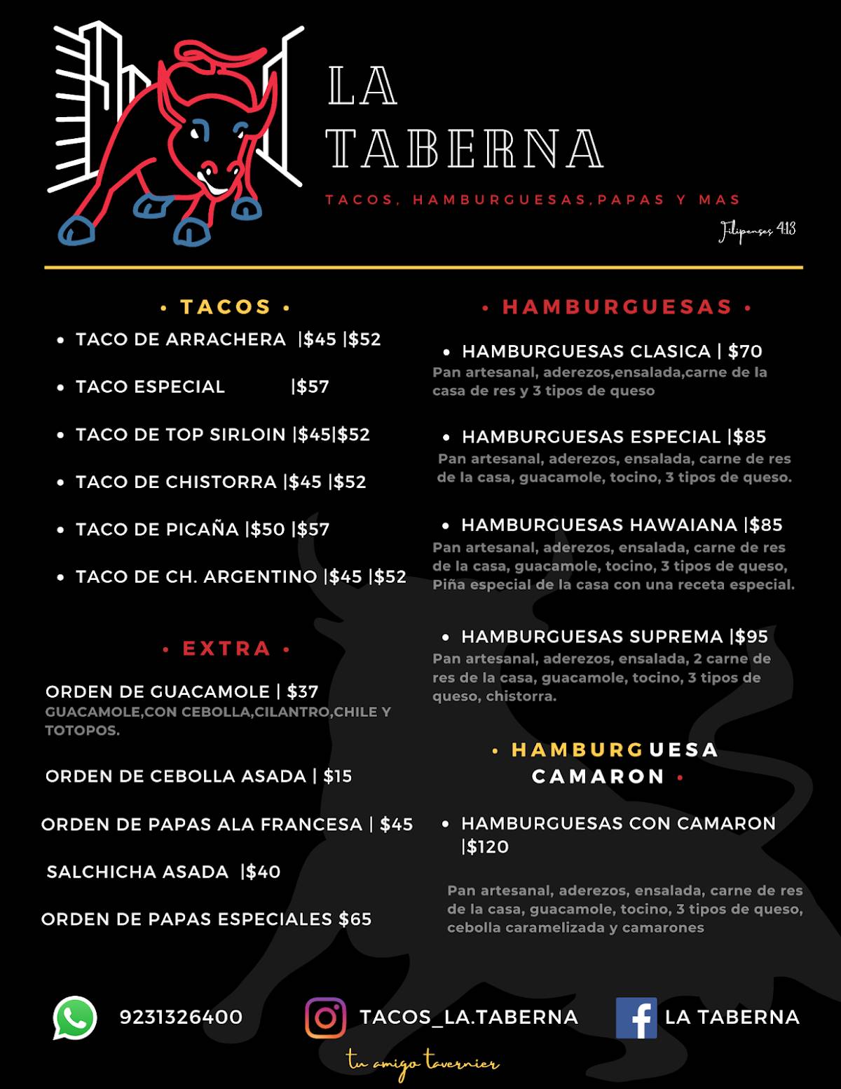 Menu at La Taberna de Tabernier restaurant, Agua Dulce