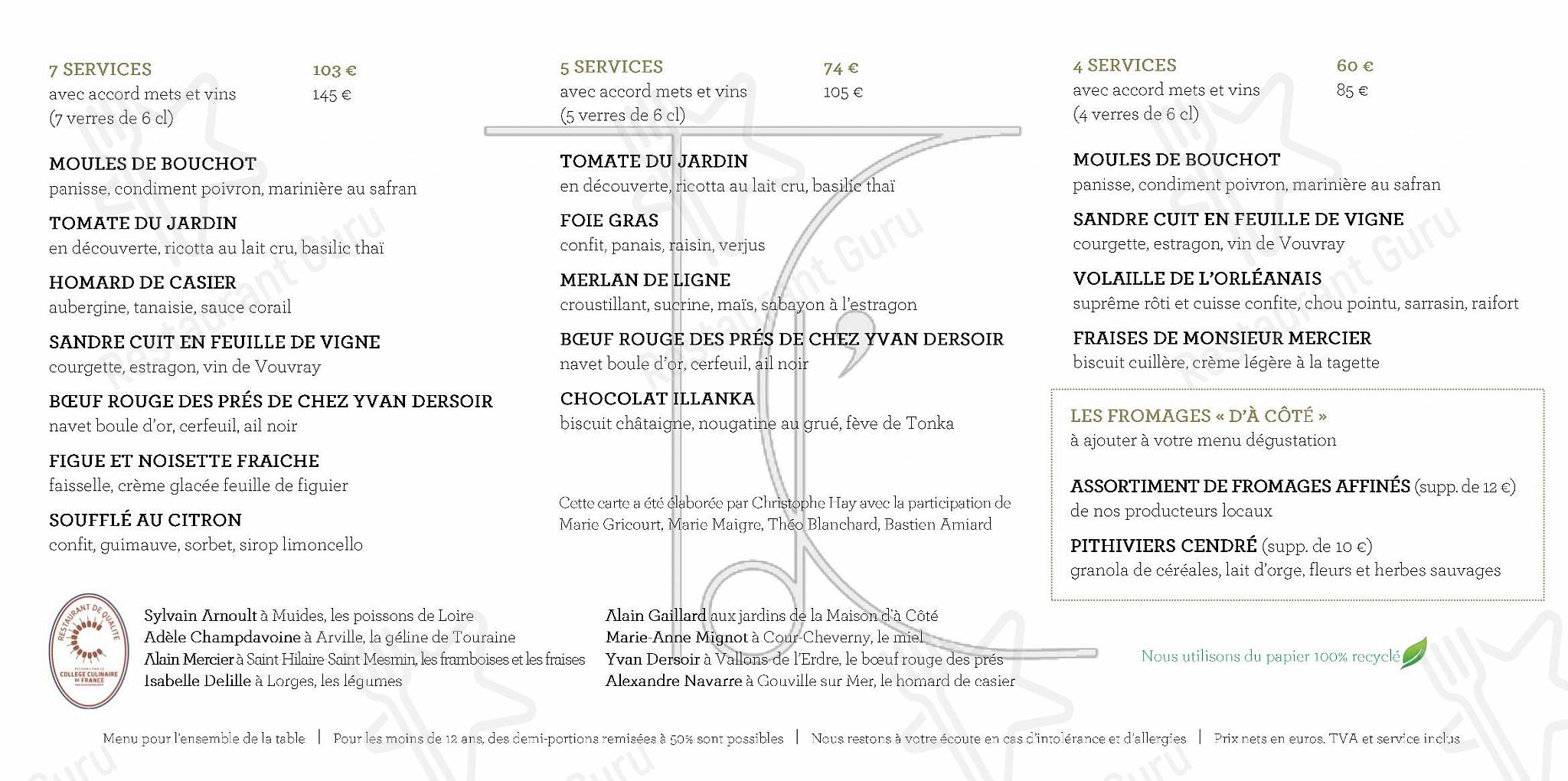 Menu au La Table Christophe Hay & Loïs Bée restaurant, Ardon