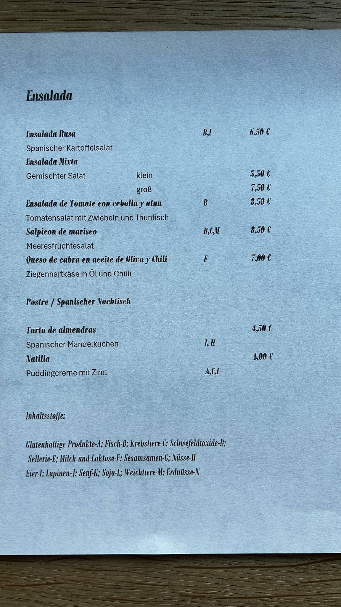 Speisekarte von La Tapita restaurant, Kassel