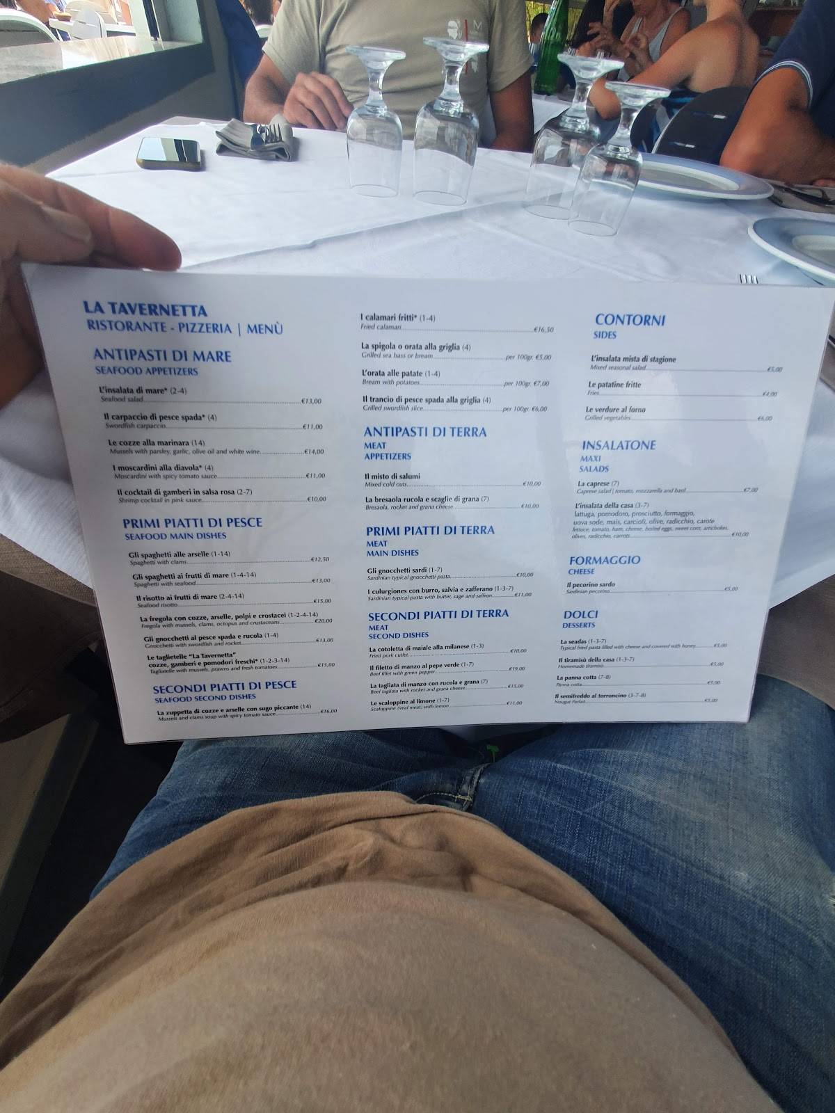 Menu au La Tavernetta restaurant, Budoni, Loc. Marina