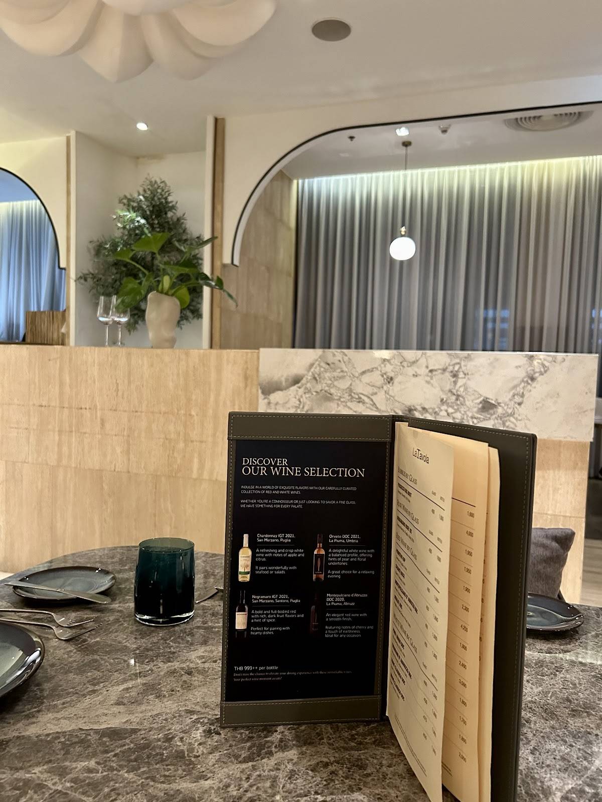 Menu at La Tavola restaurant, Bangkok