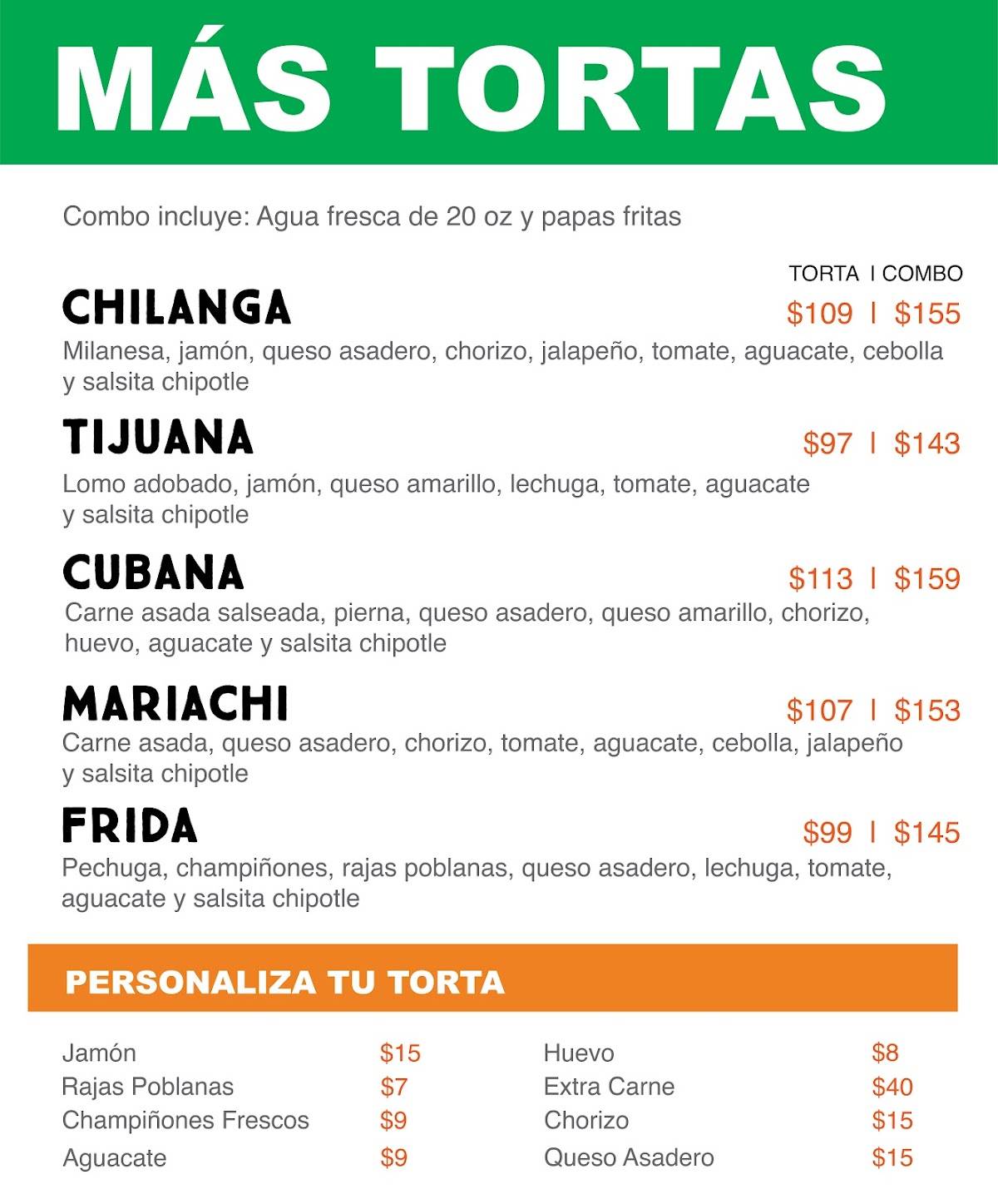 Carta del restaurante La Torta Plaza, Tijuana, Blvd. Salinas 10889
