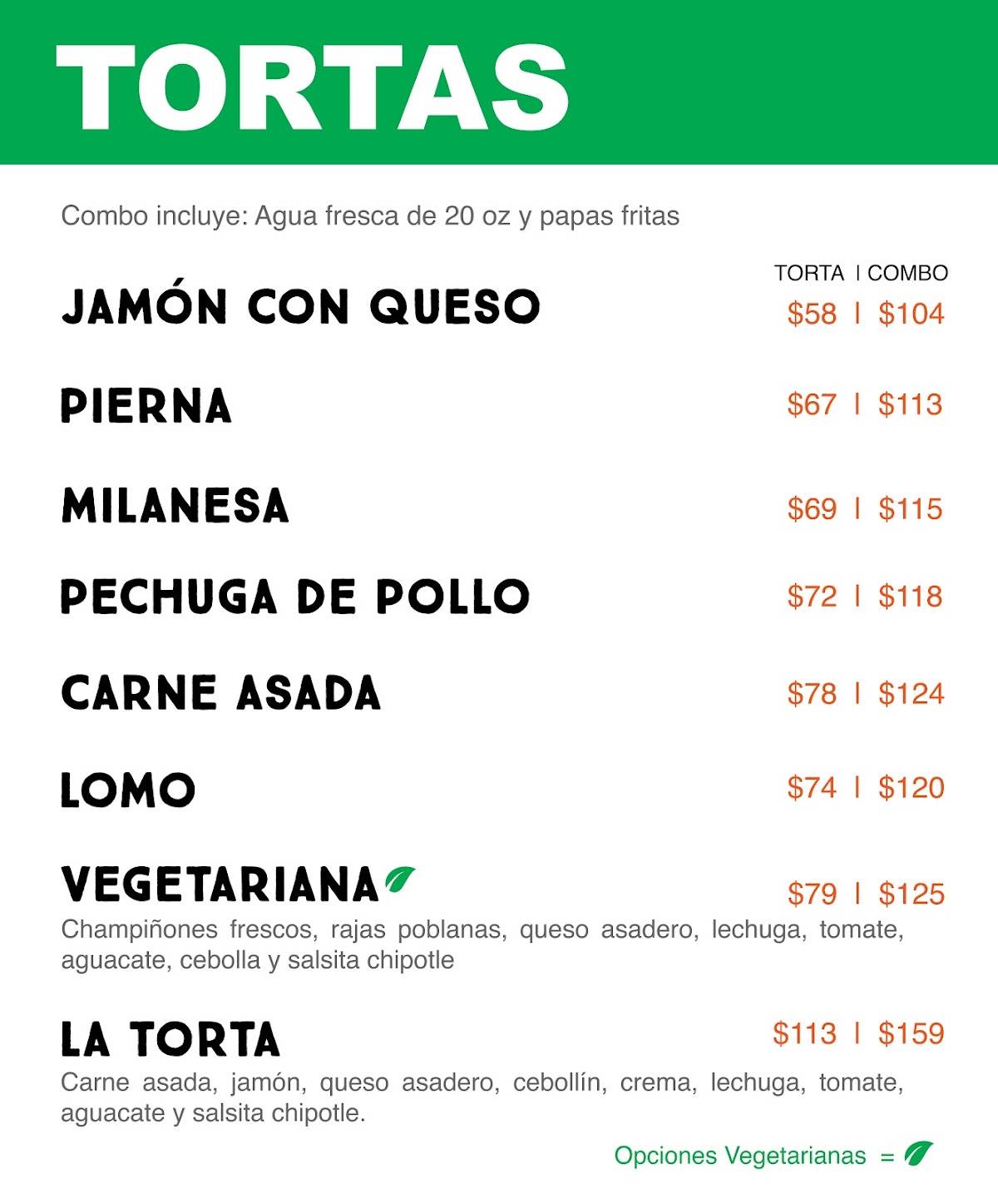 Carta del restaurante La Torta Plaza, Tijuana, Blvd. Salinas 10889