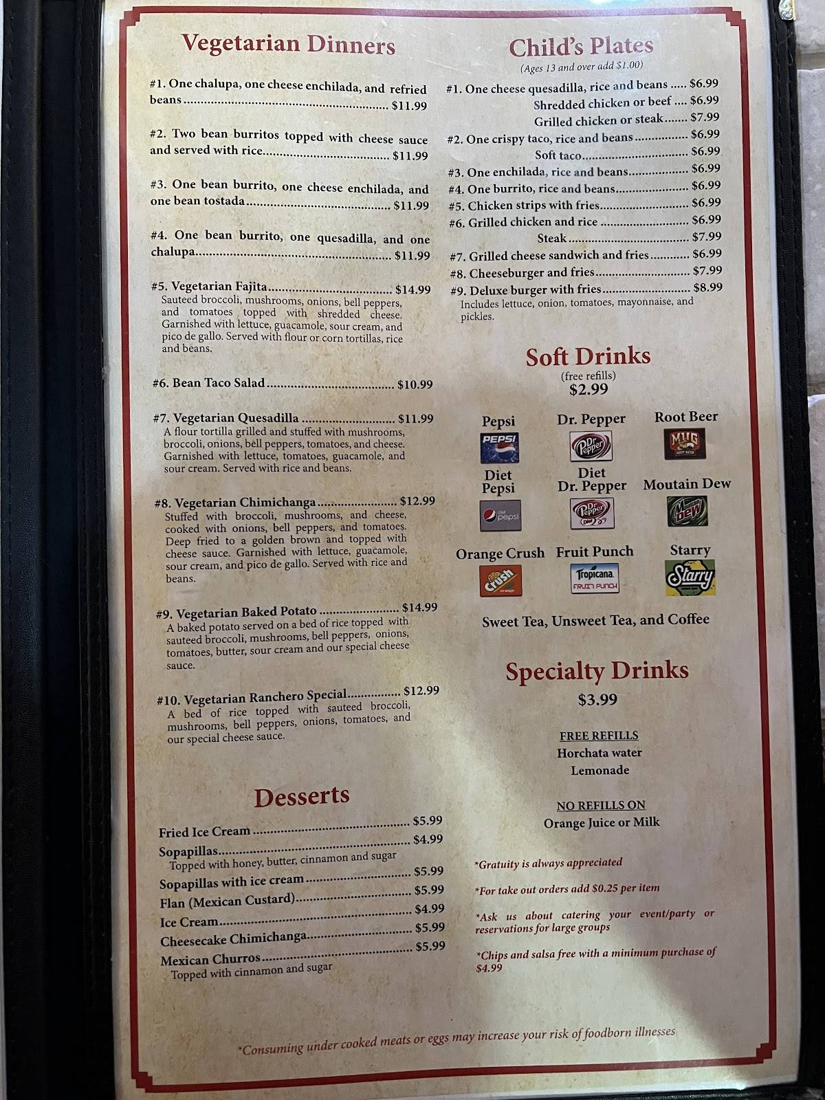 Menu at La Villa Mexican Restaurant, Mena