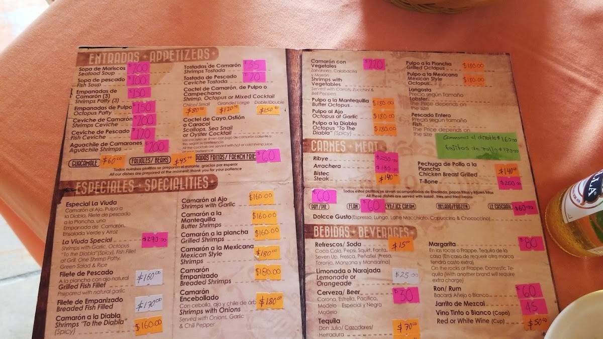 Menu at La Viuda restaurant, Chamela