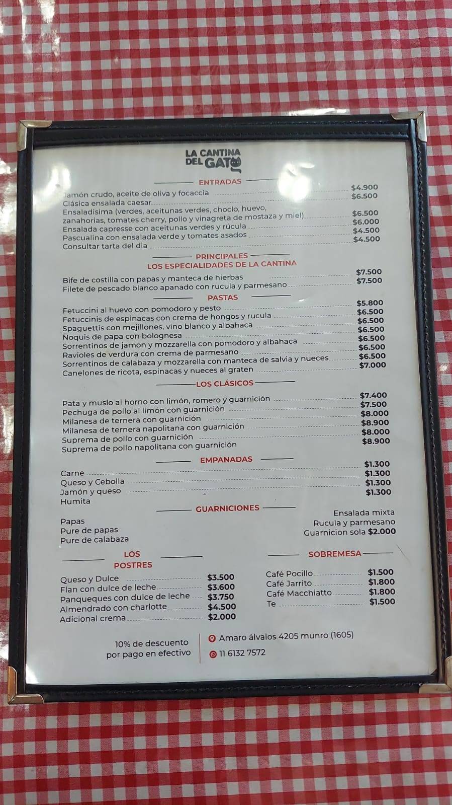 Menu at La cantina del Gato restaurant, Munro