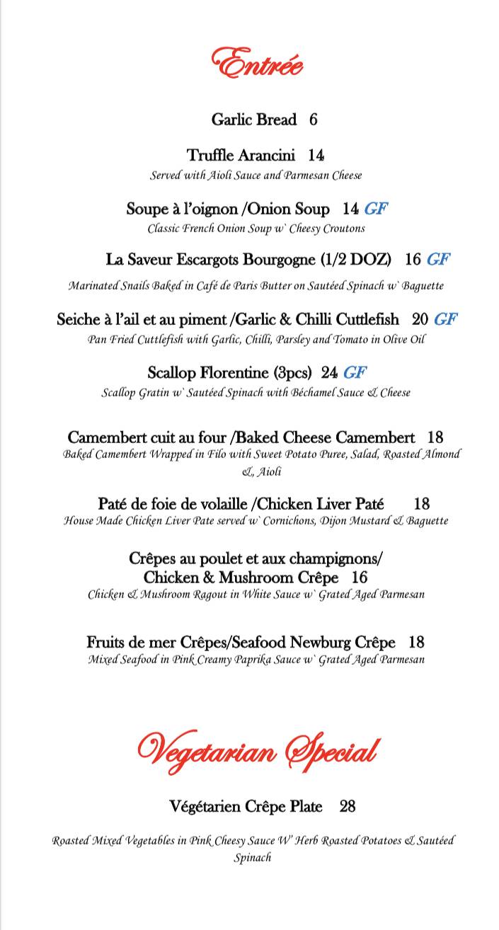 Menu at La saveur French Restaurant, Balmain