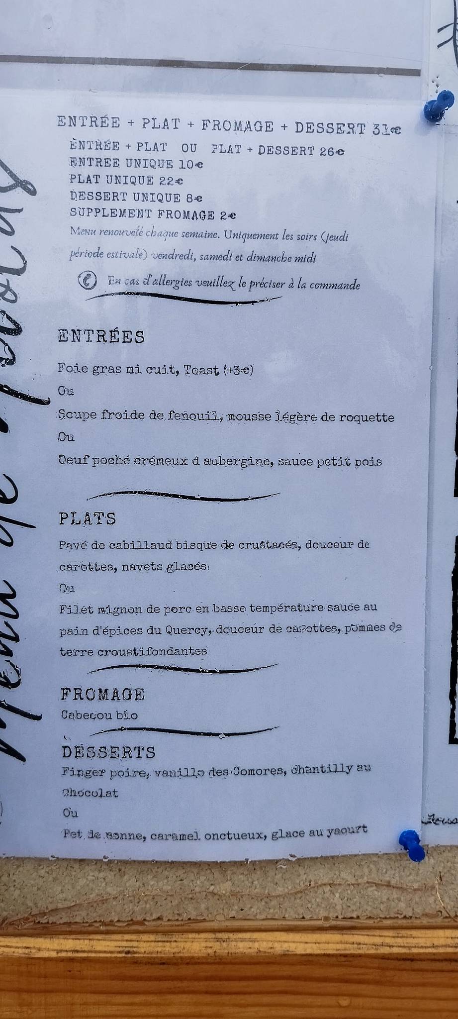 Menu au La table de Nicolas restaurant, Biars-sur-Cère