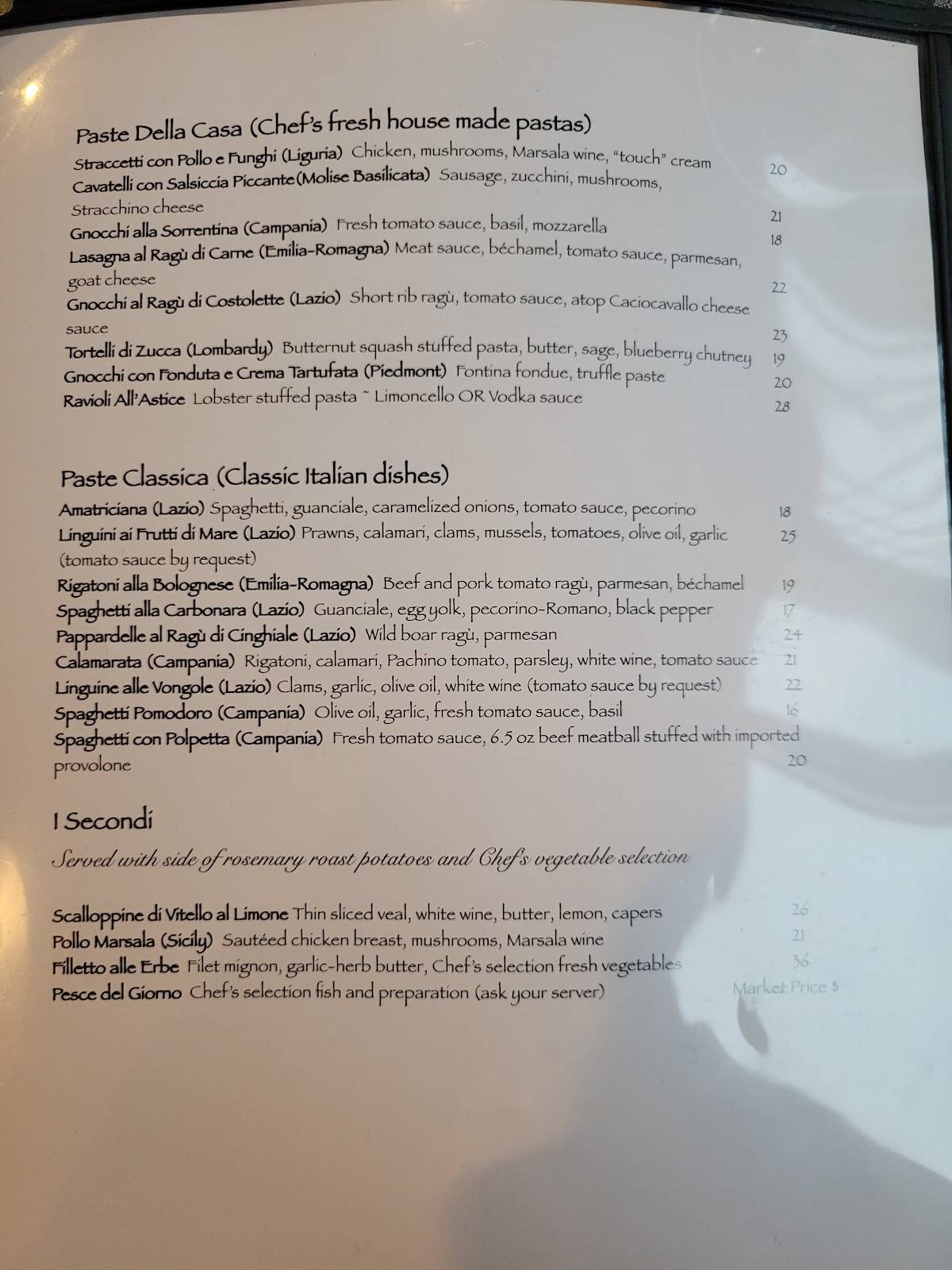 Menu at Bacco Trattoria Italiana restaurant, Lacey