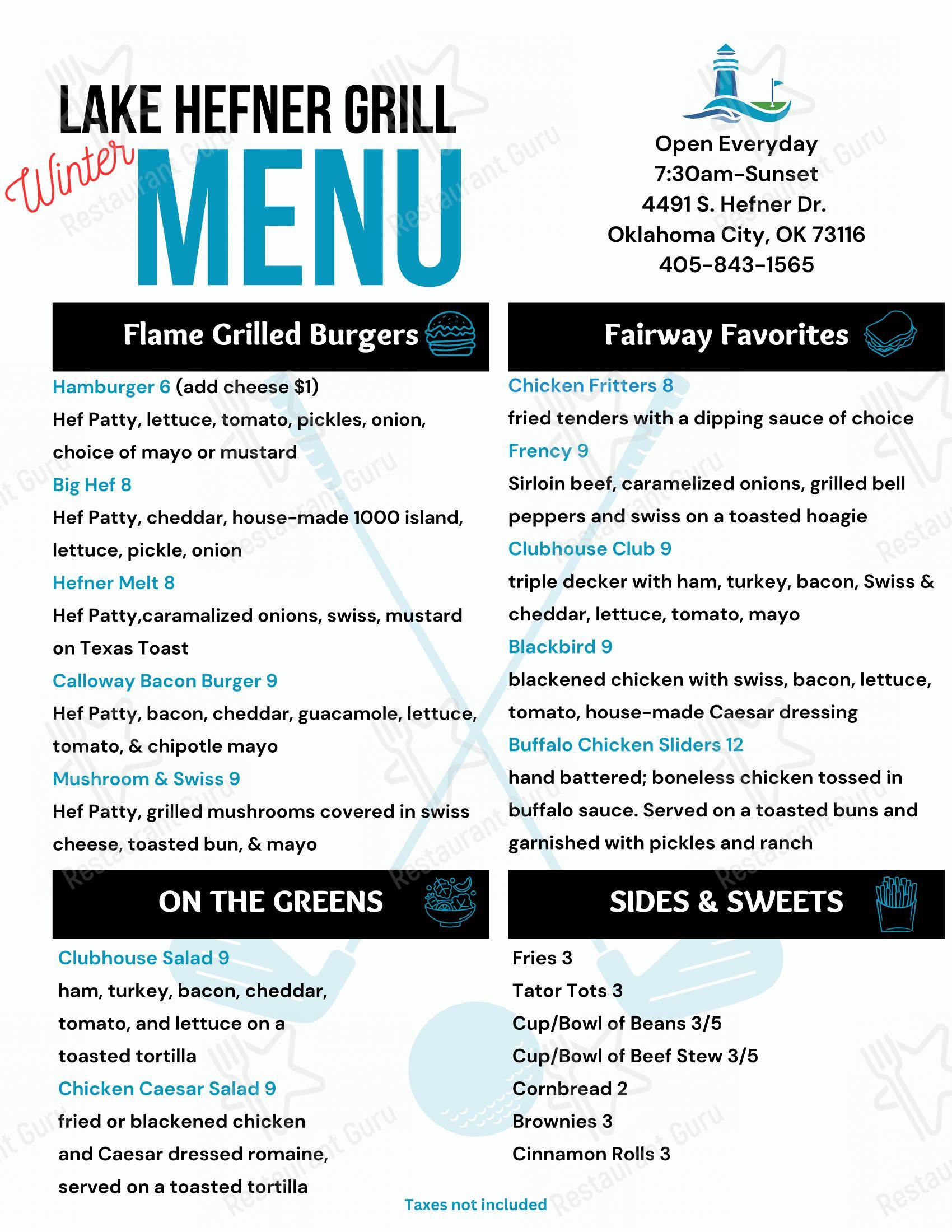 Menu at Lake Hefner Golf Club Restaurant, Oklahoma City