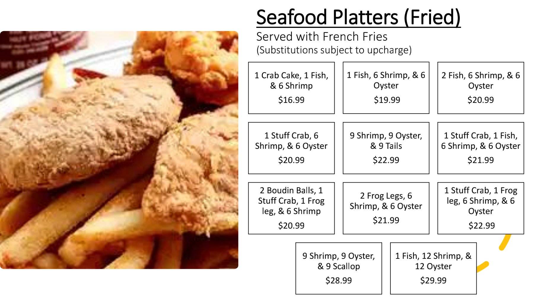 Menu at Lake Jackson Seafood restaurant, Lake Jackson, 466 Plantation Dr
