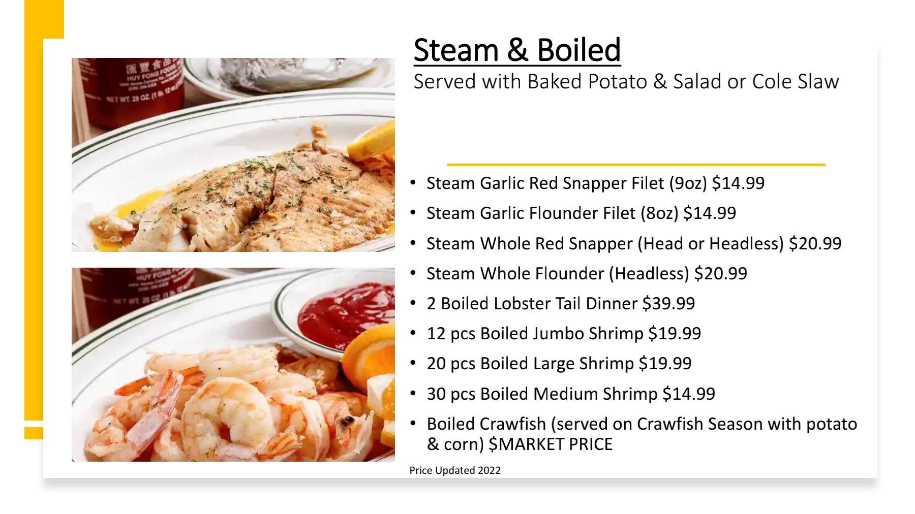 Menu at Lake Jackson Seafood restaurant, Lake Jackson, 466 Plantation Dr